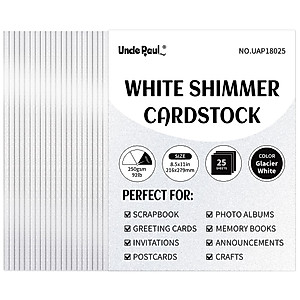 White Shimmer Cardstock Paper, 25 Sheets 250gsm/92Ib Pearlescent Paper for Crafts, Double-sided Shiny Cardstock for DIY Projects Birthday Wedding Decoration UAP18025