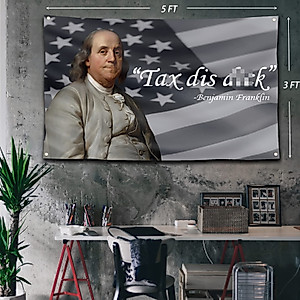 FULAISMGS Funny Flags Tax This Dic Flag Benjamin Franklin Flag for Room Tapestries for man cave College Dorm Room guys 3x5 FT (American flag background）
