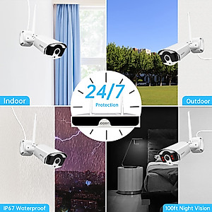 JOOAN 3MP Wireless Security Camera System, 8 Channel Waterproof Security Camera System, 4PCS Night Vision Security Cameras Wireless Outdoor with 1TB HDD, AI Human Detection, Audio Record, Motion Alert