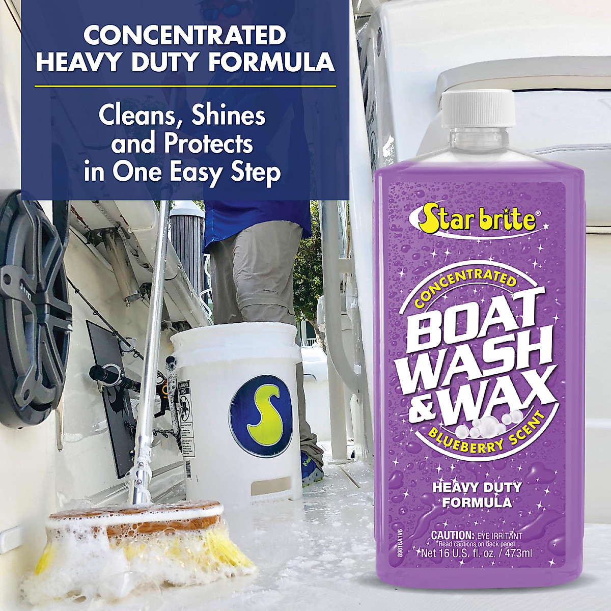 STAR BRITE Boat Wash & Wax - Heavy Duty Concentrate - Clean, Shine & Protect in One Easy Step - Blueberry Scent - 16 OZ (089816)