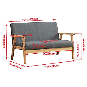Dripex Fabric Modern Loveseat Sofa Couch for Living Room Wood Furniture, 2 Seater Sofa Armchair Two Seat Sofa Chair, Linen Upholstered Padded Wooden Arm Love Seats Small Sofa for Bedroom Office