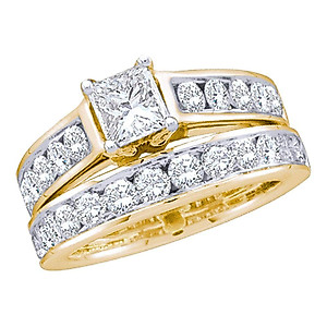14k Yellow Gold Womens Princess Diamond Solitaire Wedding Bridal Engagement Ring Set 1.00 Cttw