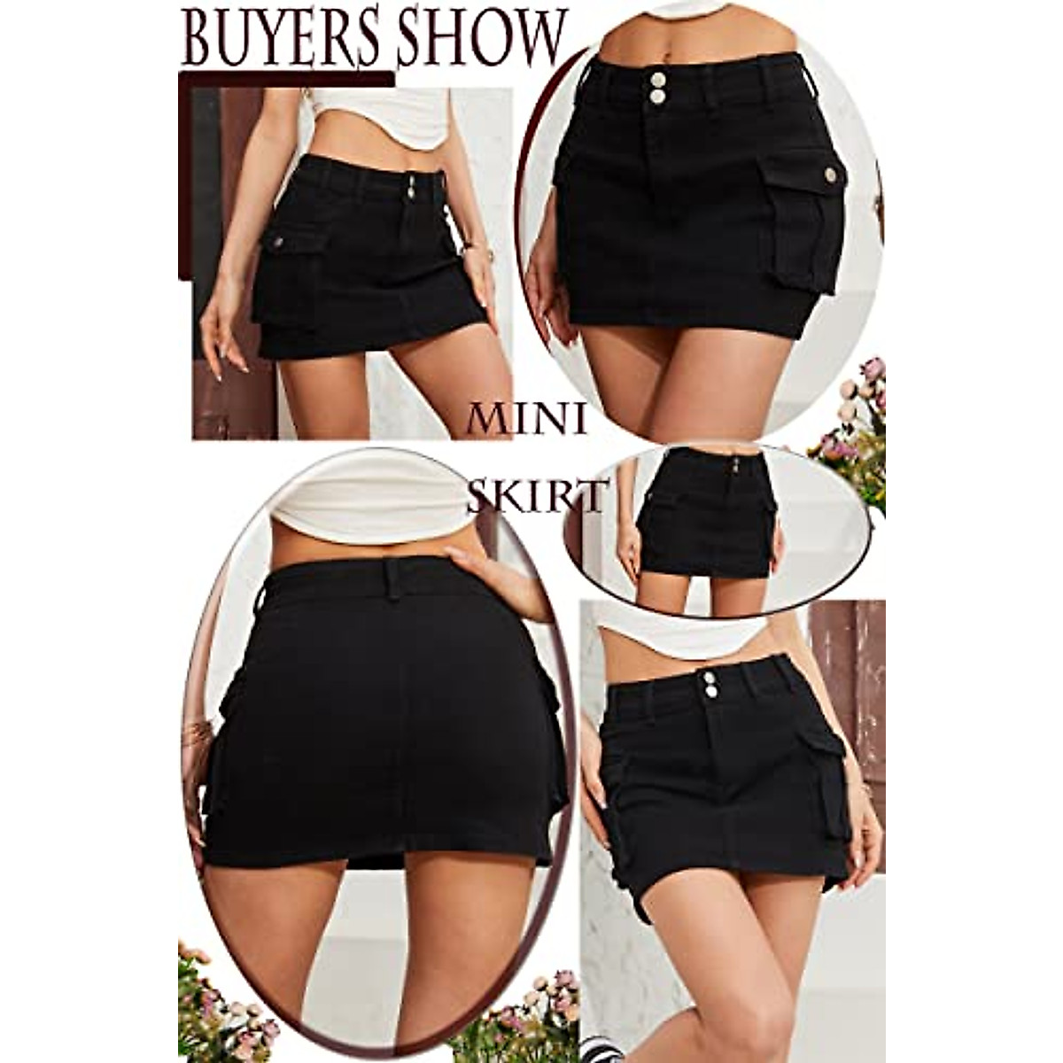 Cargo Skirt Jean Skirt Mini Skirt y2k Jean Skirt for Women Cargo Skirt y2k Cargo Mini Skirt Women's Casual Low Waisted Solid Button Up Denim Jean Skirt Black