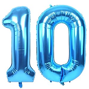 TONIFUL 40 Inch Blue Large Numbers Balloon Birthday Party Decorations, Foil Mylar Big Number Balloon Digital 10 for 10th Birthday, 10th Anniversary, Graduation Ceremony Photo Shoot