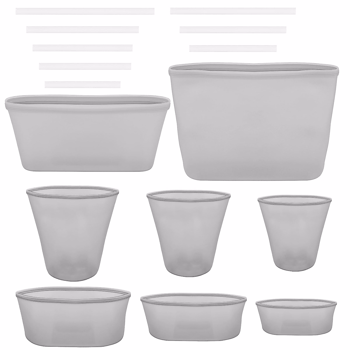 8 Pack Silicone Food Bags, Silicone Reusable Freezer Bag, Reusable Bags, Freezer Microwave Oven Dishwasher Safe for Food Leftover Travel Camping (Gray)