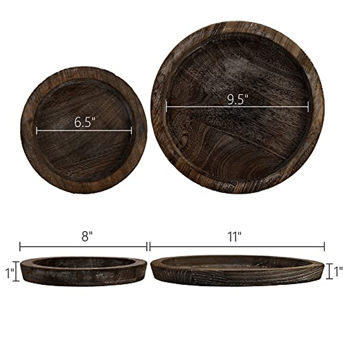 Lawei 4 Pack Rustic Wooden Serving Trays, 8" 11" Round Centerpiece Candle Holder Tray, Food Serving Platters Decorative Trays for Kitchen Countertop, Coffee Table, Dining Table, Party