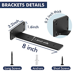 Starunder 6 Pack Floating Shelf Brackets, 8 inch Heavy Duty Industrial Shelf Bracket, Black Metal L Brackets for Shelves Support DIY(1/5 Inch Thicked)