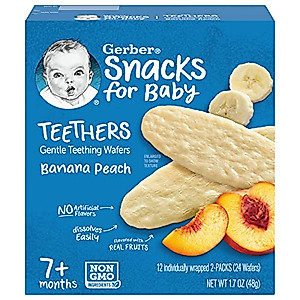 Gerber Snacks for Baby Teethers, Banana Peach, Gentle Teething Wafers, Flavored with Real Fruits & No Artificial Flavors, 12 Individually Wrapped 2 Packs/Box (Pack of 2 Boxes)