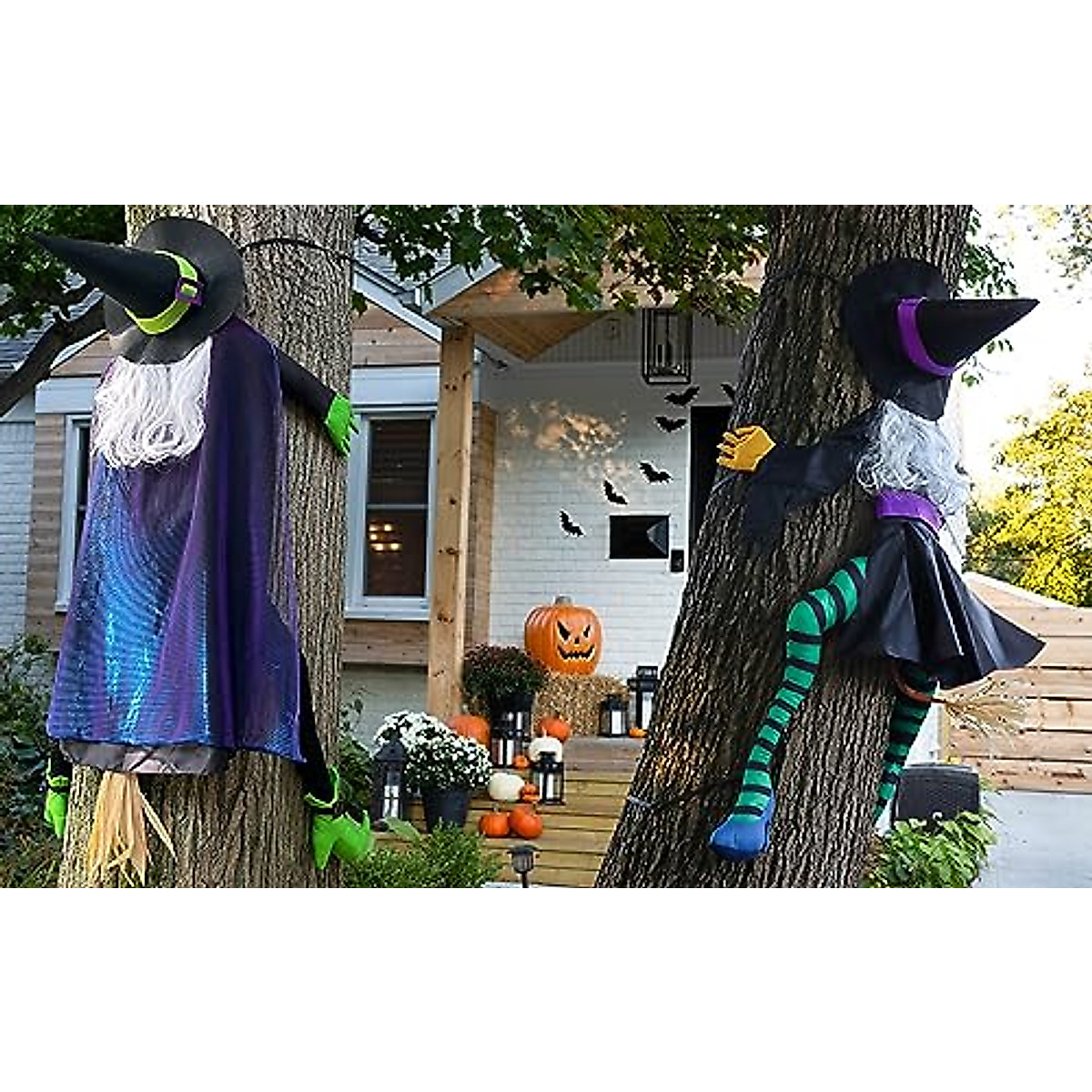 POPGIFTU Large Crashing Witch Halloween Outdoor Decorations, 63" Flying Crashed Witches, Crashing Witch into Tree Halloween Flying Witch Clearance for Yard, Patio, Porch Outdoor Tree Decoration