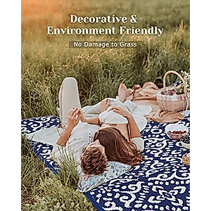 HOMEIDEAS Outdoor Rug, Waterproof Patio Plastic Straw Rugs, RV Reversible Camping Mat, Portable Area Rugs for Outdoors, Camping, Picnic, Beach, Backyard, Deck, Trailer, Navy Blue & White, 5' x 8'