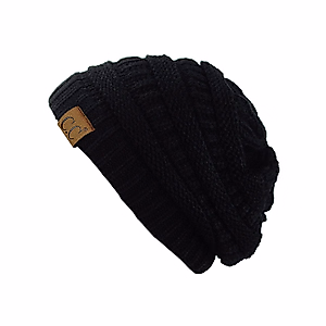 C.C Trendy Warm Chunky Soft Stretch Cable Knit Beanie Skully, Black