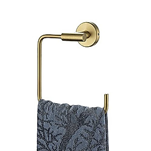 JQK Towel Ring Brushed Gold, Stainless Steel Square Ring Towel Holder for Bathroom, 6 Inch Brushed Gold Wall Mount, TR140-BG