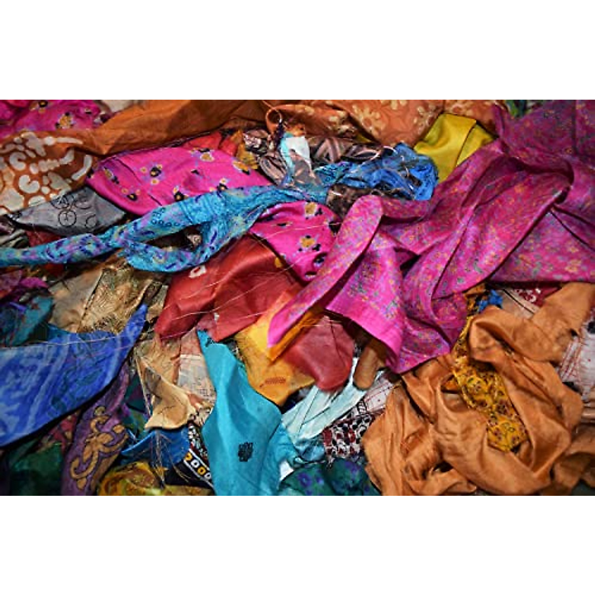 Silk Fabric Scraps, Recycled, Upcycled, Waste Remnants, Mystery Bag Lot, Mixed Fabric, Silk for Nuno (100 g Bag)