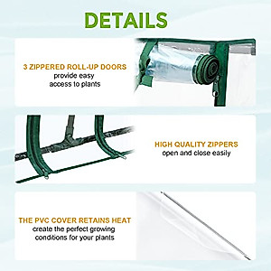 EAGLE PEAK Garden Low Tunnel Portable Greenhouse 96'' x 36'' x 36'' with Large Zipper Doors for Indoor Outdoor Plants Mini Hot House PVC Cover Easy Access Zippered Doors, Transparent