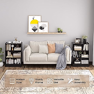 Giantex 3-Cube Bookcase Black - 3-Tier Modern White Open Bookshelf with Adjustable Shelves, Anti-Tipping Device, Small Wood Cube Storage Organizer for Kid’s Room, Living Room, Bedroom