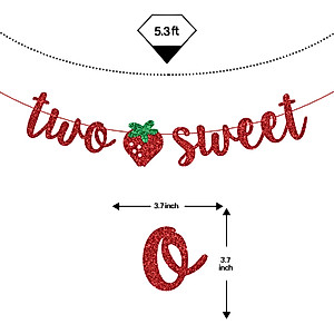 Strawberry Two Sweet Banner, Baby 2nd Birthday Banner, Strawberry Themed 2nd Birthday Baby Shower Party Decorations Red Glitter