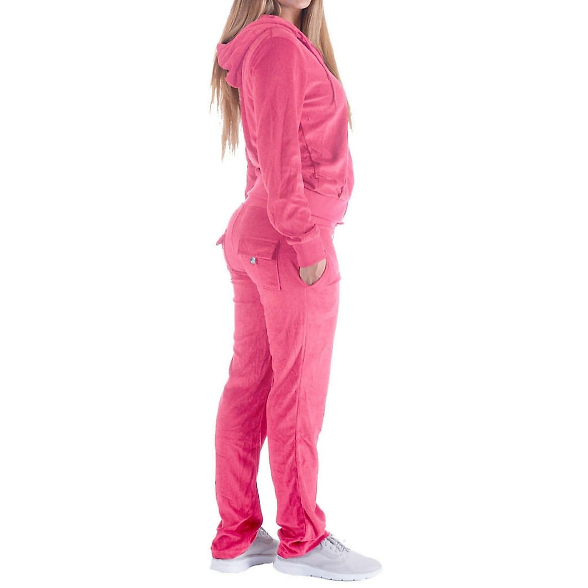 LeeHanTon Jogging Suits Sets for Women Warm Up Velour 2 Pieces Hoodie and Pants Zip Up Sweatsuits Coral 2XL