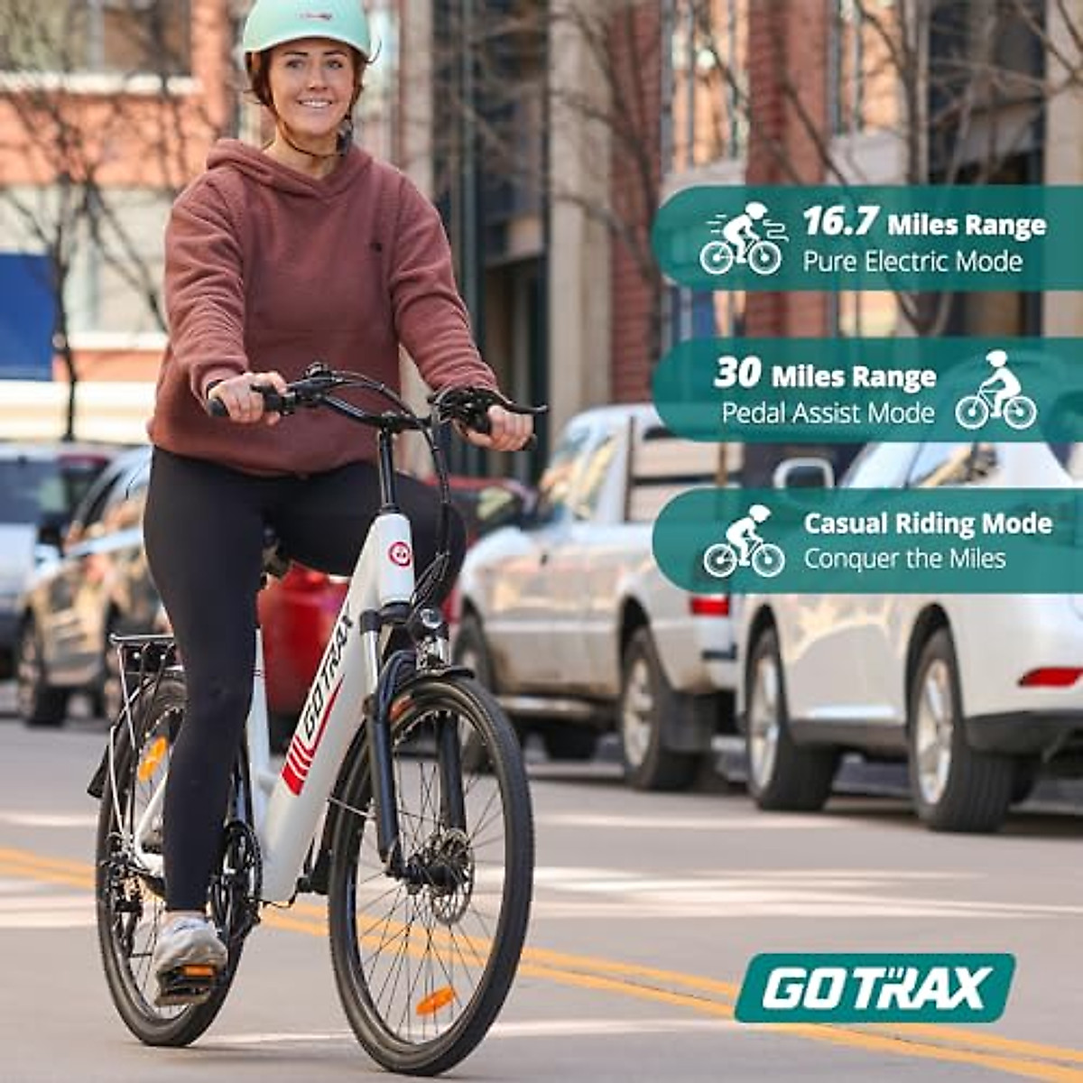 Gotrax Endura 26" Electric Bike with 28 Miles (Pedal-assist1) by 36V Battery, 15.5Mph Power by 250W, 3 Pedal-Assist Levels & Adjustable Seat, 7-Speed & Front Shock Absorber for Adult Bicycle White