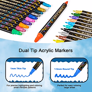 Betem 24 Colors Dual Tip Acrylic Paint Pens Markers, Premium Acrylic Paint Pens for Wood, Canvas, Stone, Rock Painting, Glass, Ceramic Surfaces, DIY Crafts Making Art Supplies