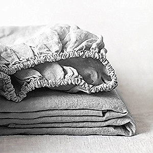 Merryfeel Linen Sheet Set Queen, Luxurious 100% French Linen Bed Sheets Deep Pocket Sheets, 4 Pieces Breathable Bedding Set, Washed French Linen Sheet- Grey