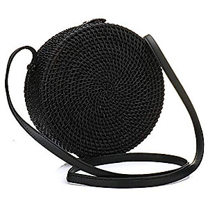 Gets Women's Woven Bag Round Handmade Rattan Shoulder Bag Cross Body Boho Beach Bag (Ordinary)