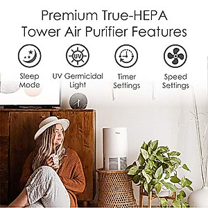 Crane Air Purifier with True HEPA Filter, Germicidal UV Light, 300 Sq Feet Coverage, Timer Function, Sleep Mode, Washable Particle Filter, EE-5068
