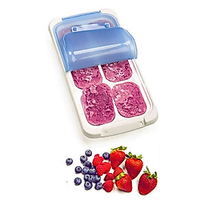 PrepWorks PKS-735 Dishwasher Safe Half Cup 6 Serving Leftover Soup & Food Storage Freezer Pod Tray with Silicone Lid, Blue & White