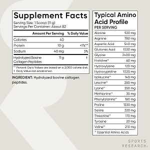 Sports Research Collagen Peptides - Hydrolyzed Type 1 & 3 Collagen Powder Protein Supplement for Healthy Skin, Nails, & Joints - Easy Mixing Vital Nutrients & Proteins, Collagen for Women & Men