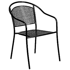 Flash Furniture Commercial Grade 28" Square Black Indoor-Outdoor Steel Patio Table Set with 2 Round Back Chairs