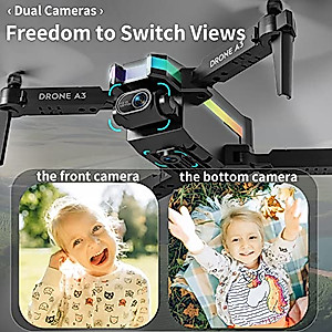RiskOrb Mini LED Drone with 720P HD Dual Camera for Kids/Teens/Adults,360° Flips,Trajectory Flight,Hand Gesture Photo/Video,Toys Gifts for Boys Girls Beginners, A3 Foldable RC Quadcopter, 2 Batteries