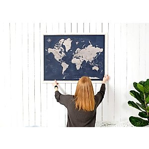 Framed Travel Map With Pins World Personalized | Premium Push Pin Travel Map | Various Color and Size Options | 24" x 32" up to 40" x 53"