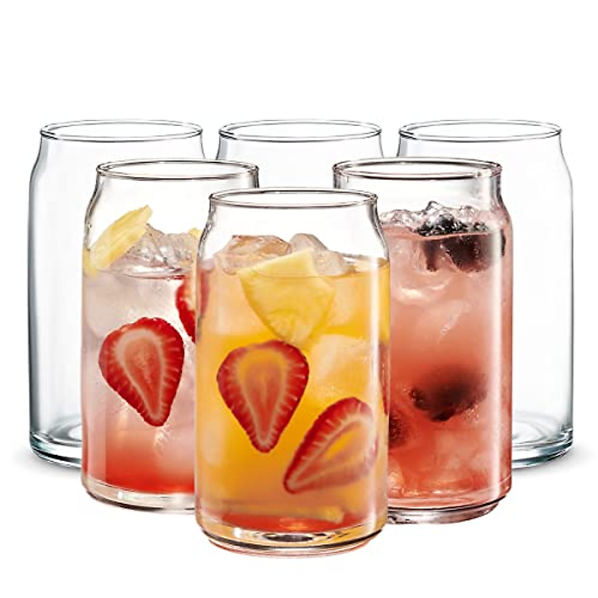 GLING [6 Pack - 16 oz.] Glass Can Shaped Cups Beer & Coffee Tumbler Glasses, Cordial Glasses, Cocktail Glasses