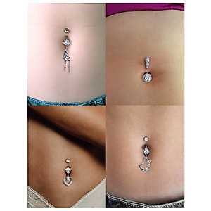 Vsnnsns 14G Belly Button Rings Stainless Steel CZ Skull Piercing Jewelry Belly Bars Curved Navel Ring Barbell Body Jewelry Piercing for Women Men Silver 10MM