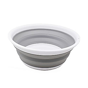 SAMMART 5.5L (1.45 Gallon) Collapsible Tub - Foldable Dish Tub - Portable Washing Basin - Space Saving Plastic Washtub (White/Grey, 1)
