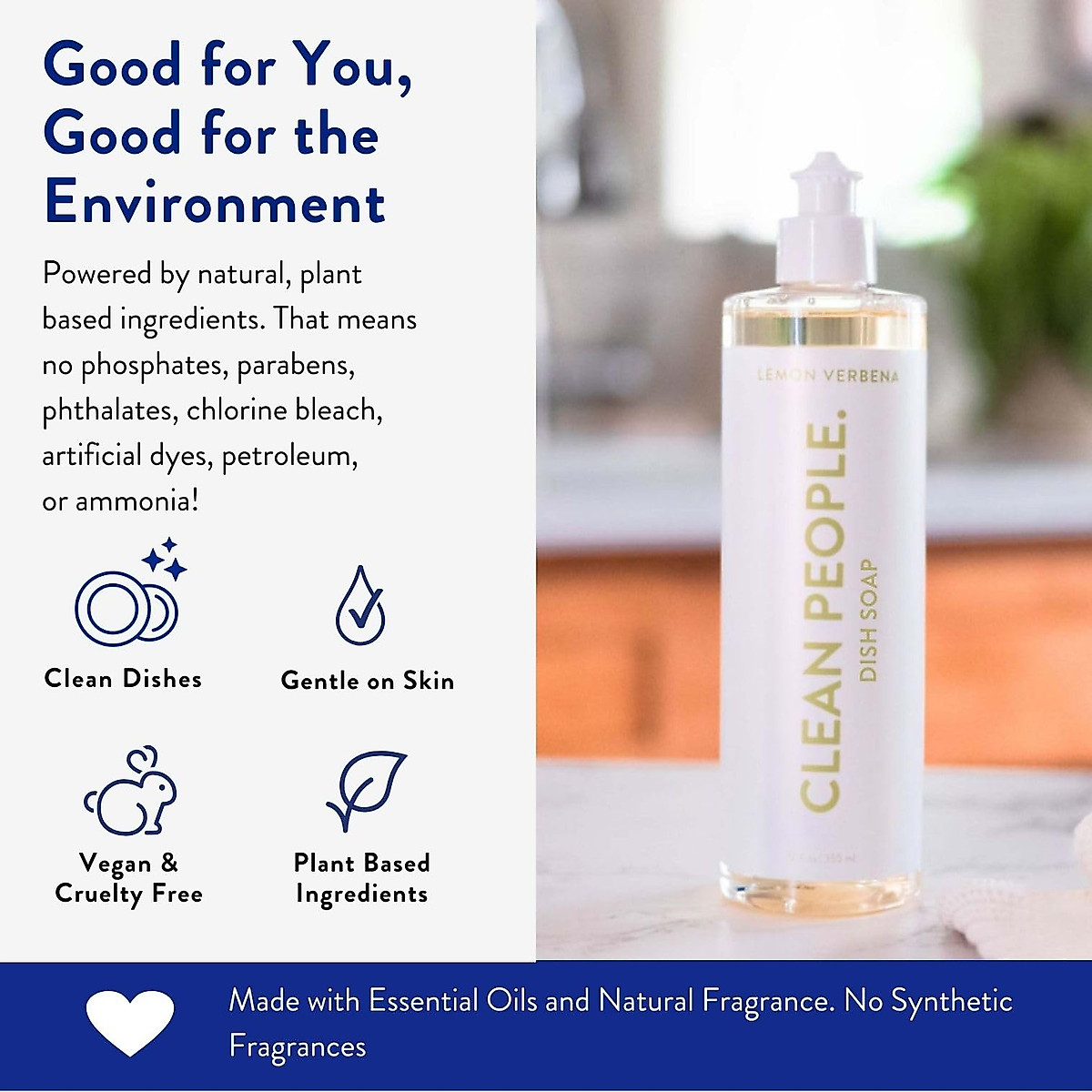 THE CLEAN PEOPLE Liquid Dish Soap - Clean, Simple Ingredients - Extra Scrubbing Power (Lemon Verbena Scent) 12 fl. oz (3 Pack)