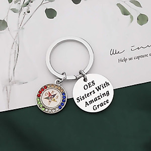 MYOSPARK The Eastern Star Inspired Gift Sorority Jewelry Sorority Sister with Amazing Grace Keychain Sisterhood Gift(OES sister KC)