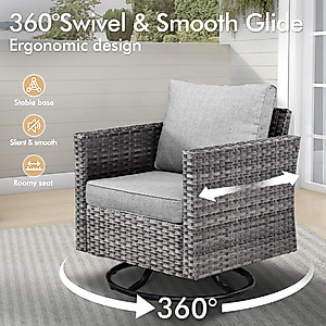 XIZZI Patio Furniture Set with Swivel Rocking Chairs,8 Pieces All Weather Wicker Outdoor Furniture,Patio Conversation Set Sofa for Outside,Deck,Backyard,Garden,Pool (Dark Grey)