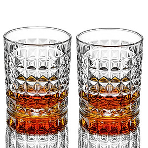 Whiskey Glasses Set of 2, 10.5 oz Old Fashioned Rocks Glass Whiskey Tumblers Home Bar Drinks Bourbon Scotch Lowball Glass, Rum, Whiskey Glassware and Cocktail Glasses(10.5OZ-2)
