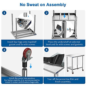 Leteuke Stainless Steel Prep Table, NSF Metal Work Table, SUS201 Commercial Heavy Duty Table with Adjustable Undershelf, Food Prep Table with Wheels for Restaurant Kitchen - 36" x 24" x 37"