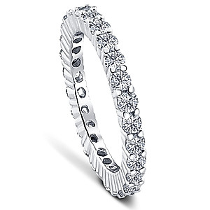 Pompeii3 14k White Gold 1Ct T.W. Diamond Ring Round-Cut Eternity Wedding Women's Stackable Anniversary Band