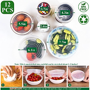 Adpartner Silicone Stretch Lids, 12 Pack of Reusable Silicone Lids for Food Storage BPA-free Silicone Covers for Bowls, 6 Different Sizes to Fit Most Food Containers, Microwave & Dishwasher Use Safe