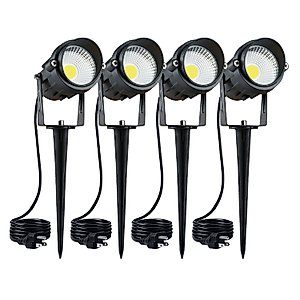 WIFZIG Outdoor Landscape Lighting 12W Waterproof Graden Lights COB Led Spotlights with Spiked Stand 120V for Lawn Decorative Lamp US 3- Plug 3000K Warm White (4Pack, 3000K)