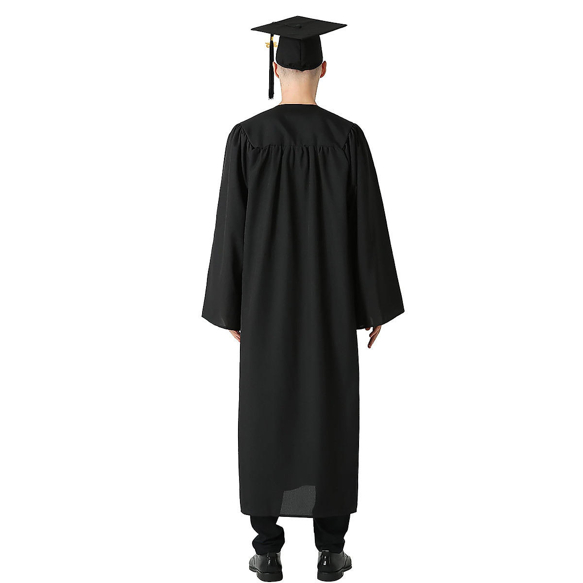 GraduationMall Matte Graduation Gown Cap Tassel Set 2025 for High School and Bachelor Black 51(5'6"-5'8")