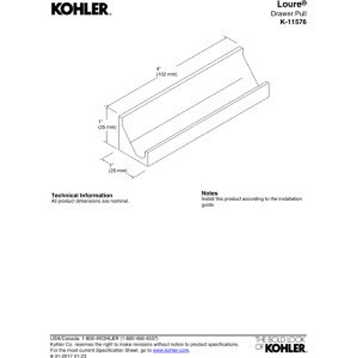 Kohler K-11576-CP Loure 3" Pull, Polished Chrome