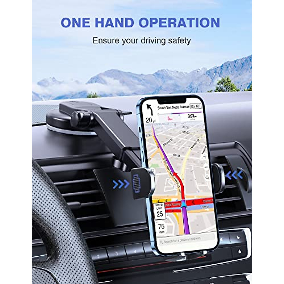 Ruiwwo Phone Mount for Car, Car Phone Holder Dashboard & Windshield, [Strong Suction] Universal Cell Phone Holder Car Compatible with iPhone 13 Pro Max/12/11/XS/8 and More