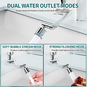 EXSSRACH 1080° Rotating Faucet Extender with Filter Cotton, Multifunctional Swivel Extension Robotic Arm Sink Aerator for Kitchen/Bathroom, 2 Water Outlet Modes, Silver