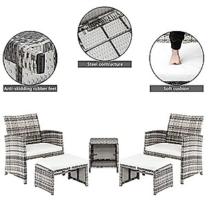 SAWQF 5pcs 2 Chairs 2 Footstools 1 Coffee Table Combination Sofa Gray Gradien for Your Front or Backyard Patio Furniture