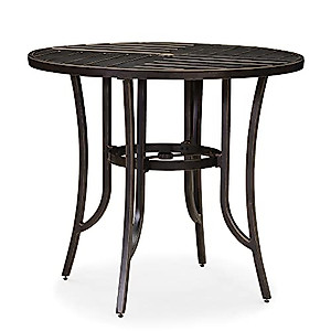 PURPLE LEAF Bar Table Outdoor Counter Height Bistro Round Cast Aluminum with Umbrella Hole Dining Coffee Space Saving Metal Furniture Modern Home Garden Pub Patio Table
