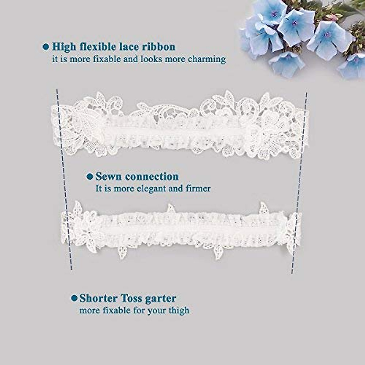 GARGALA Wedding Garters for Bride Bridal Lace Garters Set White Garter Size Optional (S)