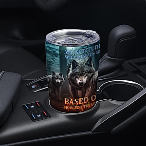 Equoza Wolf Tumbler for Men, Gifts for Wolf Lovers 20oz Insulated Tumble Stainless Steel Vacuum Travel Coffee Mugs with Lid Birthday Tumbler Gifts for Men（Pack of 1）